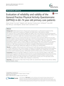 Evaluation of reliability and validity of the General Practice Physical Activity Questionnaire ...